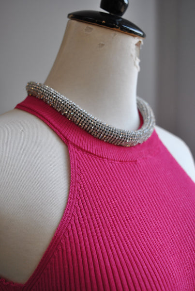 FUCHSIA PINK TOP WITH RHINESTONES – Le Obsession Boutique