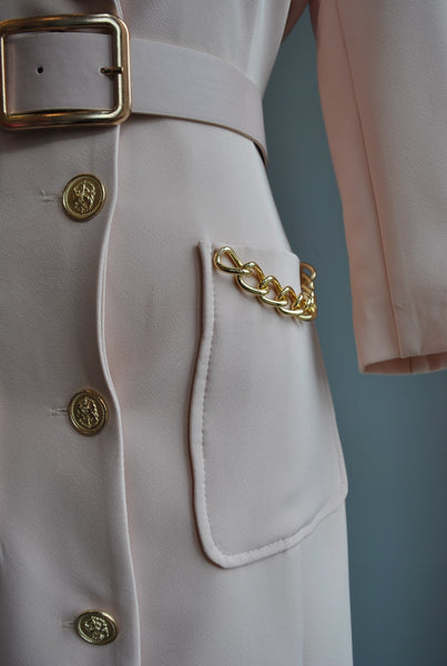 BLUSH PINK JACKET DRESS WITH A BELT – Le Obsession Boutique